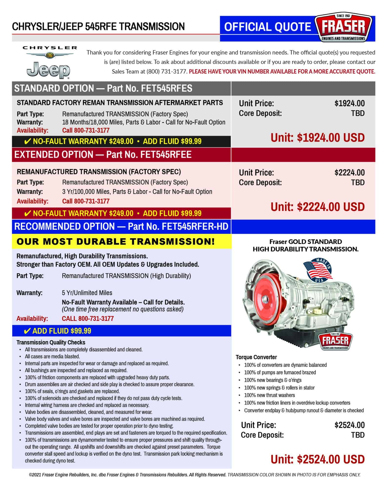 Chrysler Jeep 545RFE Transmission – Fraser Remanufactured Engines