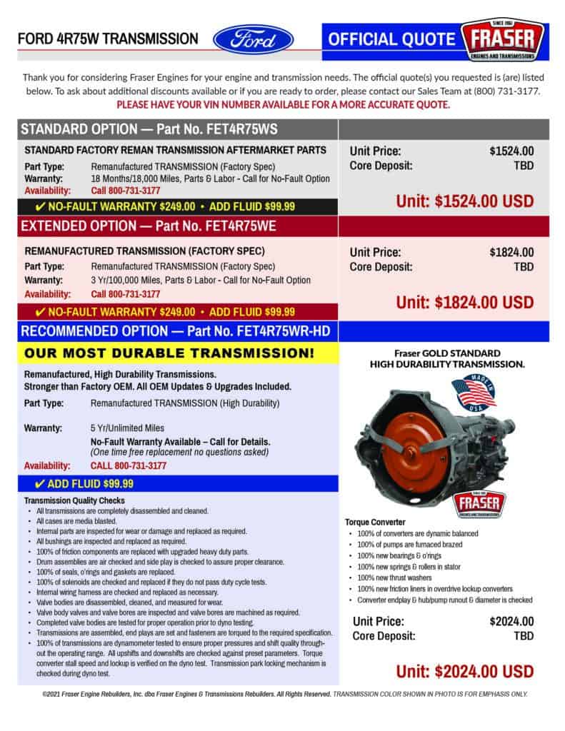 Buy Your Ford 4R75W Transmission | Fraser Transmissions
