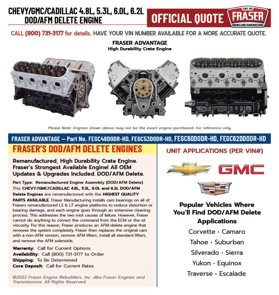 Buy a GMC/Chevy/Cadillac DOD/AFM Remanufactured Engine Here