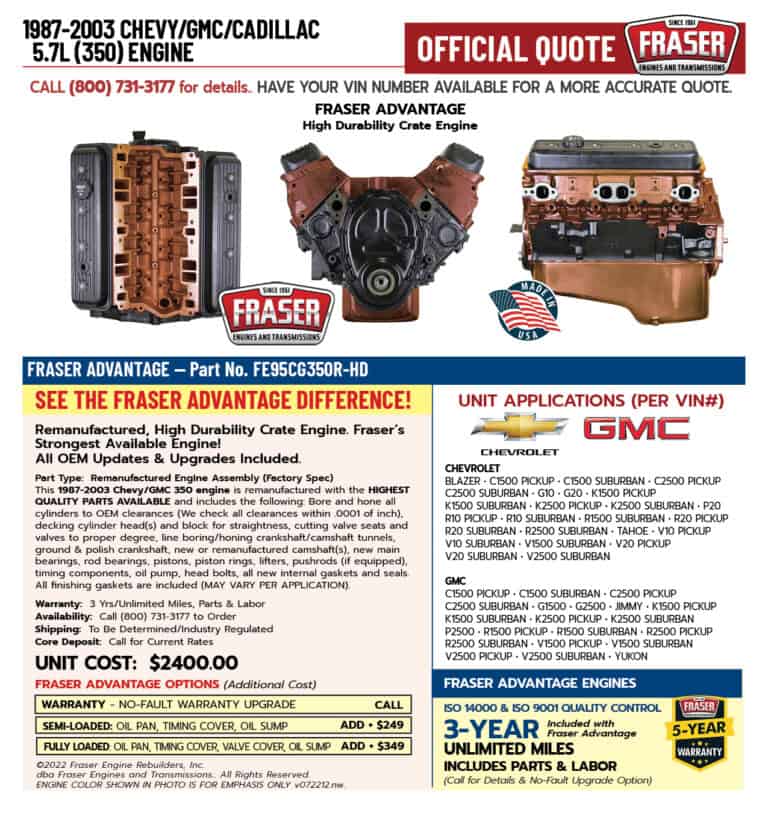 5.7L GMC/Chevy/Cadillac (350) Engines | Fraser Engines and Transmissions