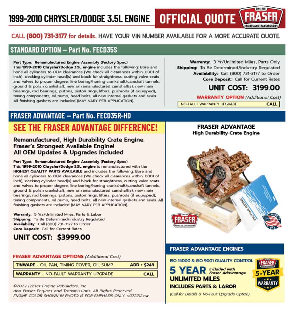 3.5L Chrysler/Dodge Engines | Fraser Engines and Transmissions
