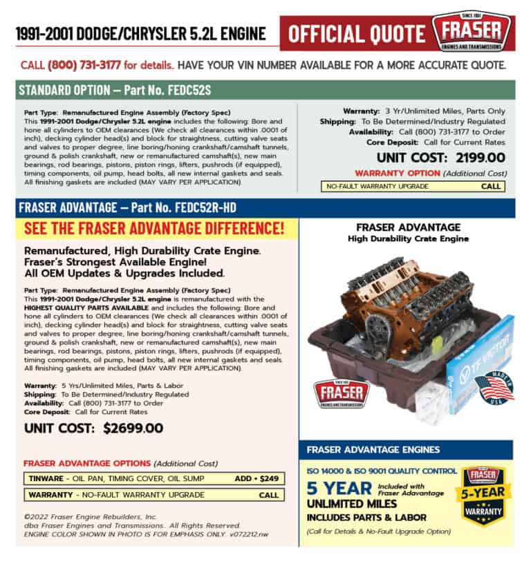 5.2L Dodge/Chrysler Engines | Fraser Engines and Transmissions