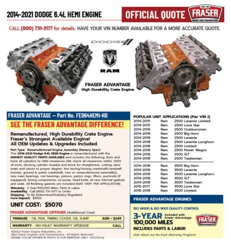 6.4L Dodge HEMI Engines | Fraser Engines and Transmissions